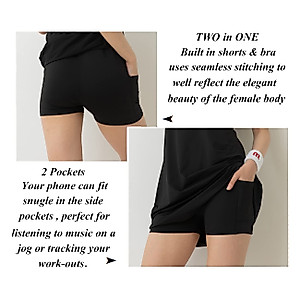 Women's Exercise Sleeveless Dress Tennis Golf Workout Dress with Pockets Built-in Shorts & Bra Yoga Sports Athletic Dress (Black, S)