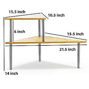 Cook N Home 02649 Corner Storage Shelf Organizer, Triangle, 2 Tier, Bamboo