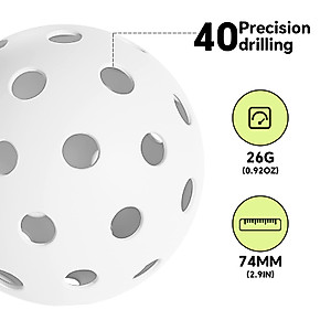 Houda Glow X-40 Outdoor Pickleball Balls | Pickleball Balls for Professionals Play | Durable Pickleballs Accessories Set of Pickleball Paddles (Ball, Glow 6pcs-White)