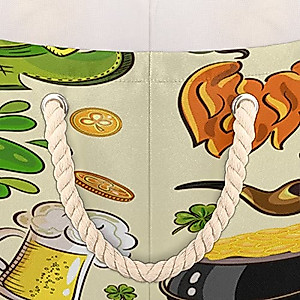 St. Patrick`s Day Icons Elements (3) Large Round Baskets for Storage Laundry Baskets with Handles Blanket Storage Basket for Bathroom Shelves Bins for Organizing Nursery Hamper Girl Boy