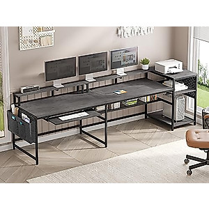 SEDETA L Shaped Gaming Desk, Home Office Desk or Corner Desk, L Shaped Desk with Power Outlets & LED Strip, Monitor Stand, Keyboard Tray, Pegboard and Storage Shelves, Grey