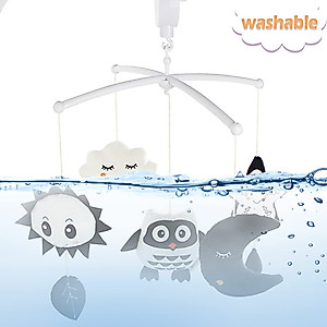 KAKIBLIN Baby Crib Mobile, Mobile for Crib with Hanging Rotating Toys, Nursery Mobile for Newborns with Music Box, Black and White Mobile for Baby Girls & Boys 0-24 Months,Owl