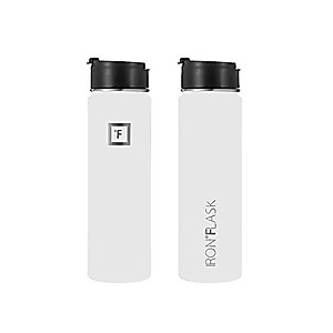 IRON °FLASK Sports Water Bottle - Wide Mouth with 3 Spout Lids - Stainless Steel Gym & Outdoor Bottles for Men, Women & Kids - Double Walled, Insulated Thermos, Metal Canteen - Winter White, 22 Oz