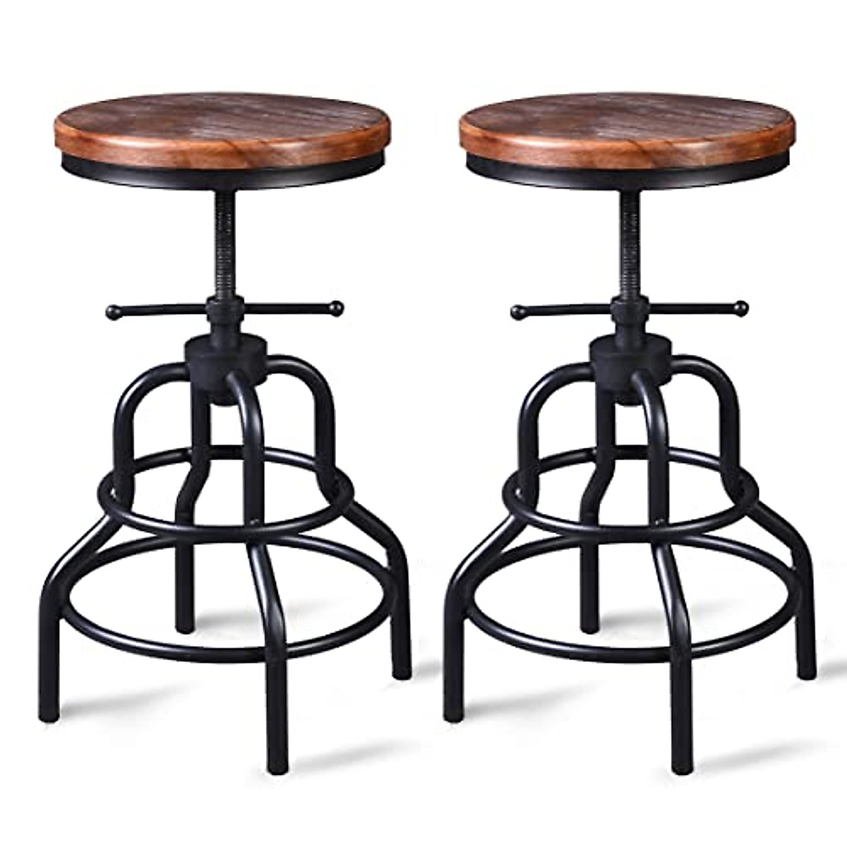 LOKKHAN 3-Piece Crank Handle Bar Table (33.5"-39.4") & 2 Stools (20"-27") Set for Pub Kitchen Dining Living Party Bistro Breakfast, Industrial Adjustable Swivel Pine Top,Most Weld, Space-Saving