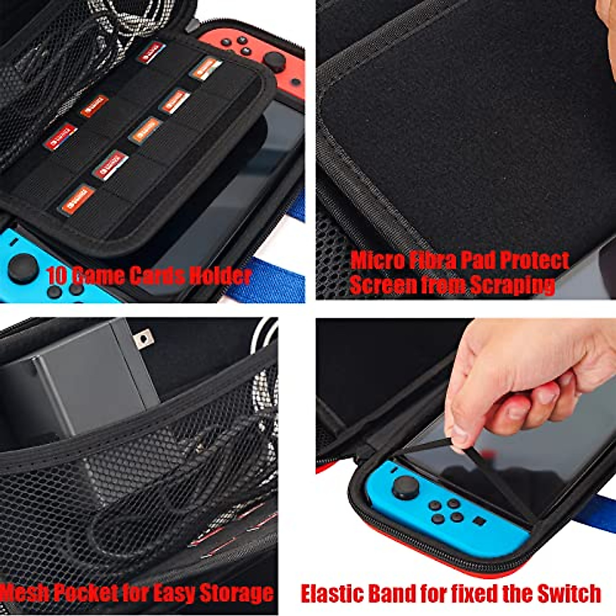 AMORBASE Switch Case Compatible with Nintendo Switch & Switch OLED - 20 Games Holder Protective Hard Shell Travel Carrying Case Pouch for Console & Accessories (Red)