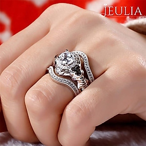 Jeulia 2.5 Carat Elephant Ring 3PC Wedding Ring Set for Women 925 Sterling Silver Round Cut Engagement Rings Cubic Zirconia Bridal Band Rings CZ Solitaire Promise Anniversary Rings for Her (7.5)