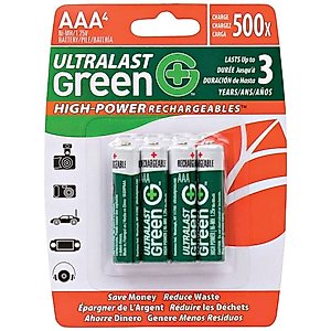 Ultralast ULGHP4AAA AAA Green High-Power Rechargeable Battery - Retail Packaging (4-Pack)