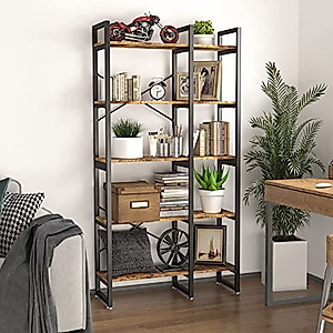 Easyzon 5 Tier Bookshelf and Bookcase, Rustic Industrial Bookshelf, Large Etagere Bookshelf Open Display Shleves with Metal Frame for Living Room Bedroom Home Office