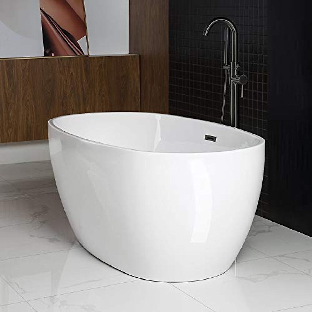 WOODBRIDGE 59"Freestanding White Acylic Soaking Bathtub with Matte Black Drain and Overflow,BTA1518 -MB-Drain &O