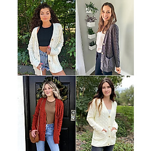 MEROKEETY Women's 2025 Casual Long Sleeve Open Front Cardigan Sweater Solid Color Button V Neck with Pockets,Blue,M