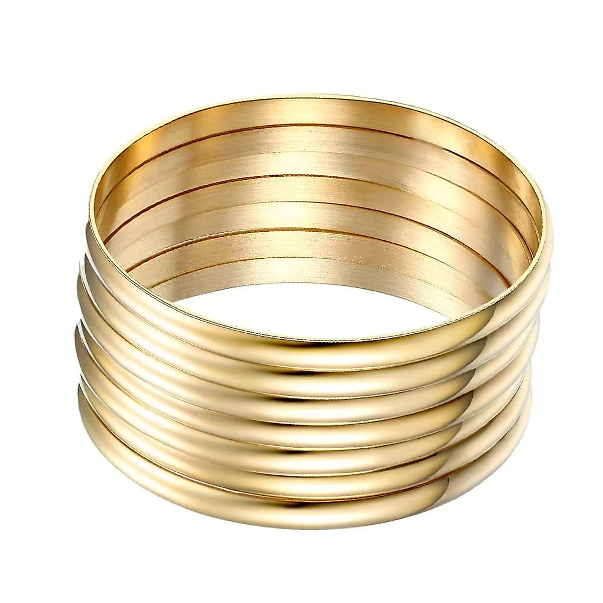 Yifulove Set Of 7PCS Bracelet Bangle 18K Gold Plated Luxury Smooth High Polished Bracelet For Women (Gold, 7.8Inch-Perimeter)