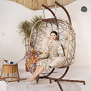 BULEXYARD Double Swing Egg Chair with Stand for Bedroom, Outdoor 2 Person Large Wicker Hanging Chair Oversized Twins Patio Loveseat