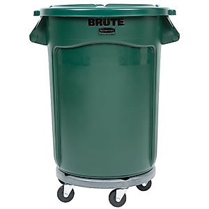 TableTop King Brute 32 Gallon Green Trash Can with Lid and Dolly
