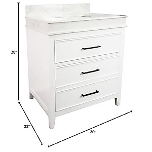 Kitchen Bath Collection Kensington 30-inch Bathroom Vanity (Engineered Marble/White): Includes White Cabinet with Engineered Marble Countertop and White Ceramic Sink