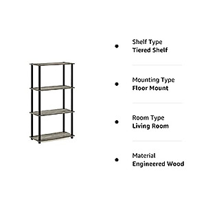 Furinno (99557GYW/BK) Turn-N-Tube 4-Tier Multipurpose Shelf Display Rack - French Oak Grey/Black
