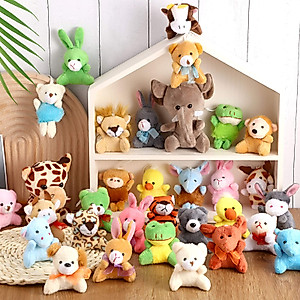 Skylety 32 Pcs Mini Animal Plush Toy Assortment Cute Small Safari Stuffed Toys Small Animals Keychain Decoration for Kids Back to School Gift Carnival Prize Student Award Party Favor(Jungle Animals)