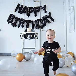 Viworld The Birthday Boy Clothes Baby Boy Short Sleeve Letter Print Shirt Denim Short Pants Cake Smash Outfit Set (Black, 12-18 Months)