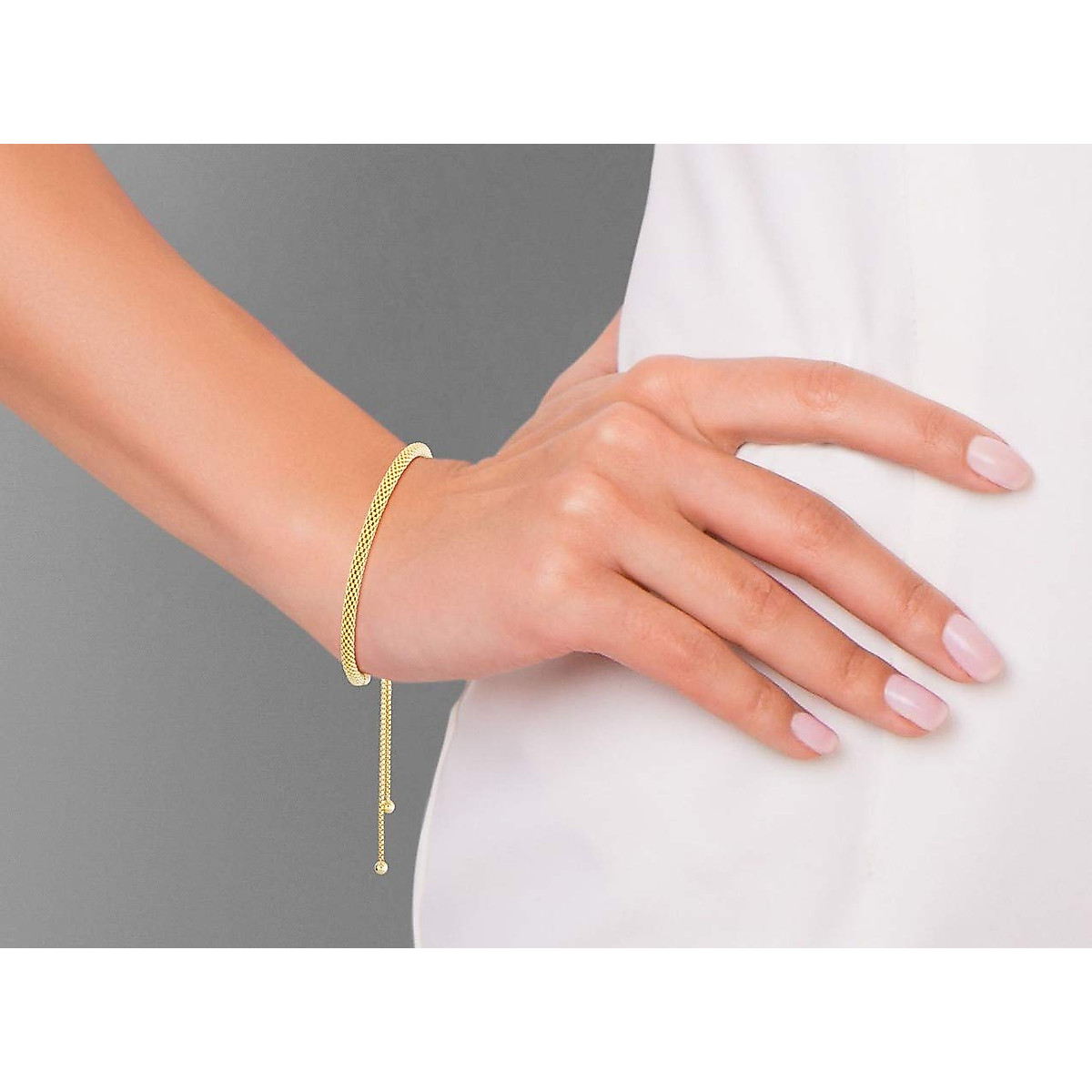 Miabella 925 Sterling Silver or 18Kt Yellow Gold Over Silver Italian Adjustable Bolo 3mm Round Mesh Chain Bracelet for Women Made in Italy (yellow-gold-plated-silver)