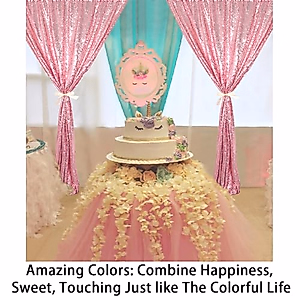 ShinyBeauty Backdrop Curtain Rose Pink Sequin Backdrop Curtain 4x8ft Shimmer Backdrop Curtain 2 Panels Seamless Photography Background Halloween Decoration