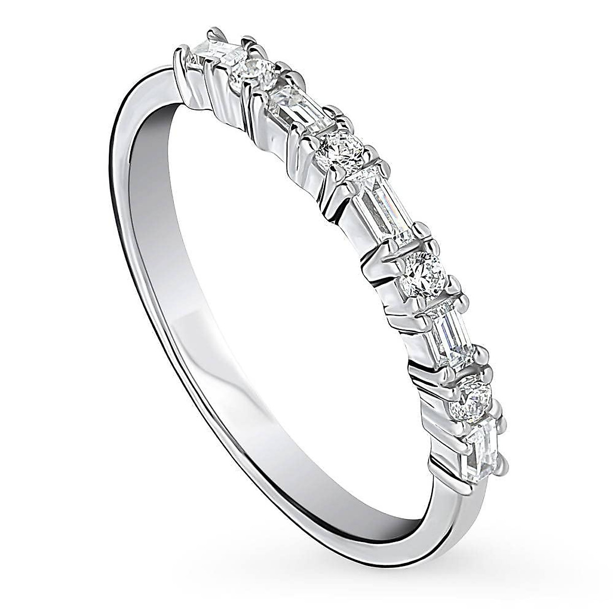 BERRICLE Sterling Silver Art Deco Wedding Rings Cubic Zirconia CZ Anniversary Half Eternity Ring for Women, Rhodium Plated Size 8