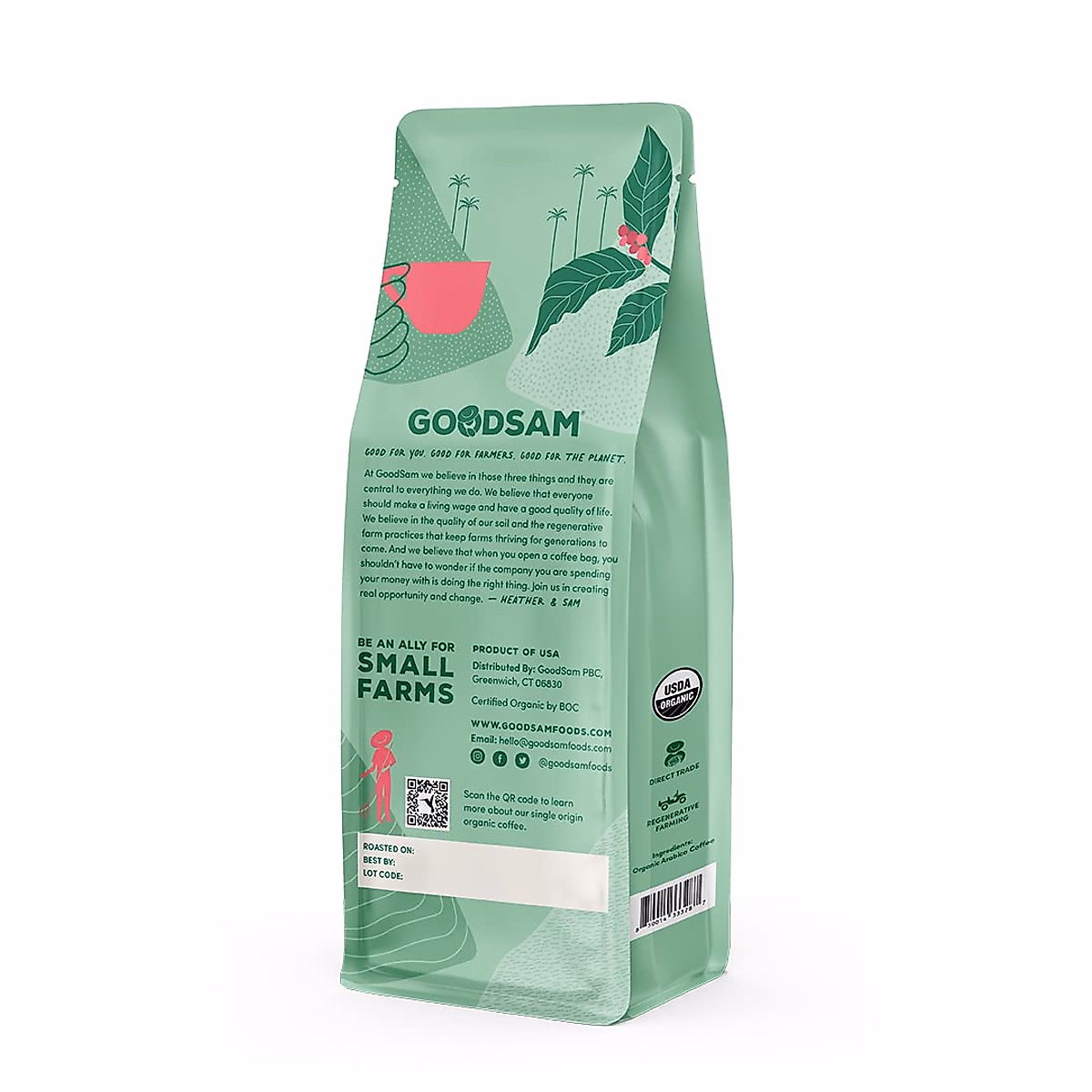 GoodSAM Organic Ground Coffee, Medium Roast 2 lb, Colombian Single Origin, Non GMO Arabica Beans, Vegan, Keto, Regenerative Farming, Direct Trade