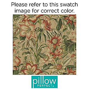 Pillow Perfect Tropic Floral Indoor/Outdoor Square Corner Chair Seat Cushion with Ties, Plush Fiber Fill, Weather, and Fade Resistant, 16" x 18.5", Tan Botanical Glow, 2 Count