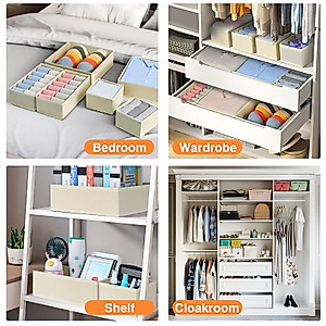 DIMJ Drawer Organizer Clothes 15 Pack - Foldable Baby Organizers and Storage & Dresser Organizer for Bedroom, Closet - Nursery Organization Dresser Dividers for underwear, Sock,Bra, Belt, Tie, Beige