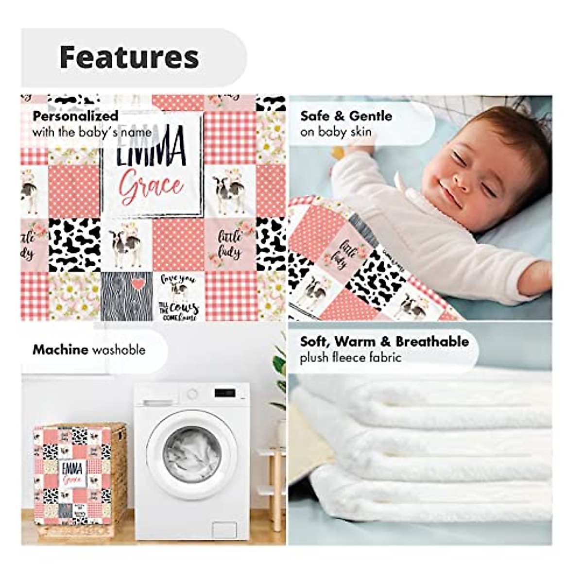 Personalized Cow Baby Blanket,Cow Blankets,Cow Print Fleece Blanket,Cow Blanket Baby,Cow Print Baby Blanket,Cow Baby Security Blanket,Pink Cow Throw Blanket,Baby Blanket Cow,Cow Blanket for Kids