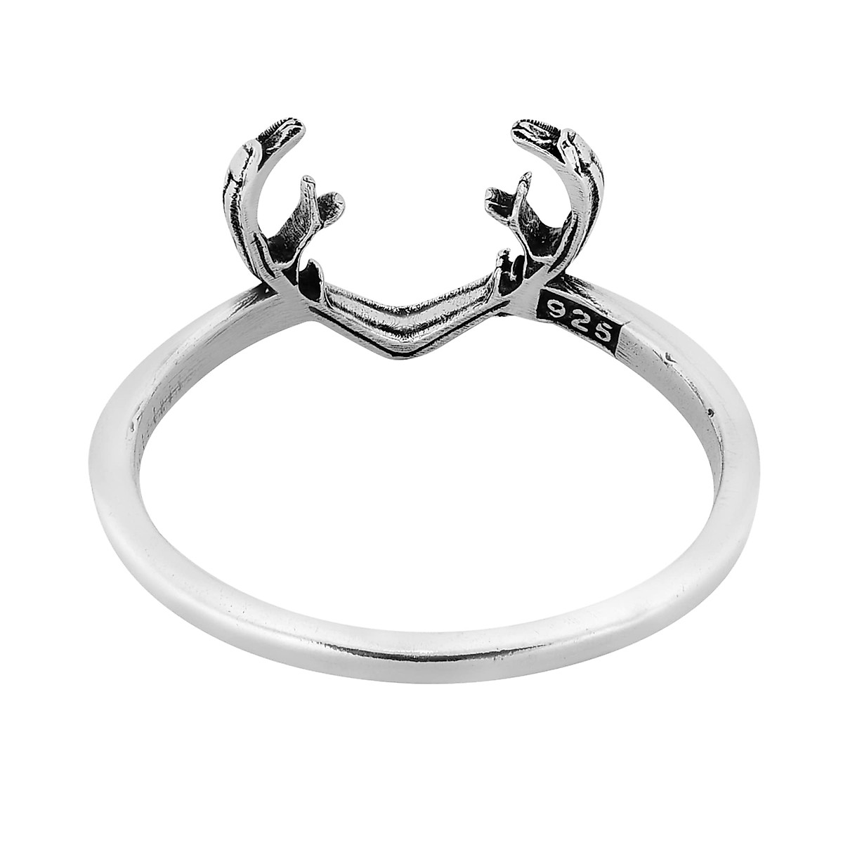 AeraVida Spirit of the Forest Mesmerizing Deer Antler .925 Sterling Silver Band Ring (8) | Minimalist Animal Ring | Sterling Silver Deer Antler Ring