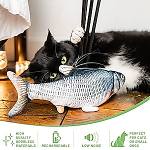 Flopping Fish Cat Toy - Interactive Floppy Fish Cat Kicker Toy with 2 Catnip Packets | Funny Moving Cat Toy for Excercise & Boredom | USB-Charged, Soft & Washable | Electric Fish Cat Toy Gift 12x5 in.