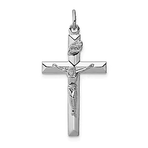 Diamond2Deal Sterling Silver Rhodium-plated INRI Religious Crucifix Cross Pendant