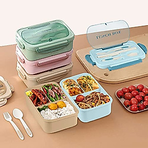Bento Boxes For Adults-Leak Proof 3 Compartment Lunch Box For Kids & Adults Eat Out & Snacks - BPA Free Dishwasher Safe - Food Safe Materials(Green)