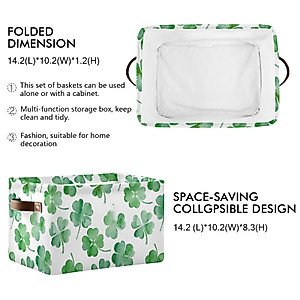 xigua Four Leaf Clover Foldable Canvas Storage Bin, Sturdy Fabric Storage Basket with Handles, Storage Cube Box for Organizing Shelf Nursery Toy Closet 1PCS