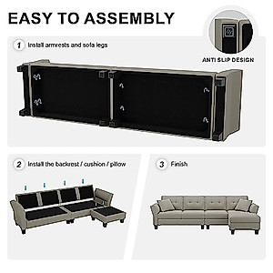 Belffin Convertible Sectional Couch Velvet L Shaped Sofa 4 Seat Sofa with Chaise L-Shaped Couches Reversible Sectional Sofa (Light Grey, L Shaped Couch)