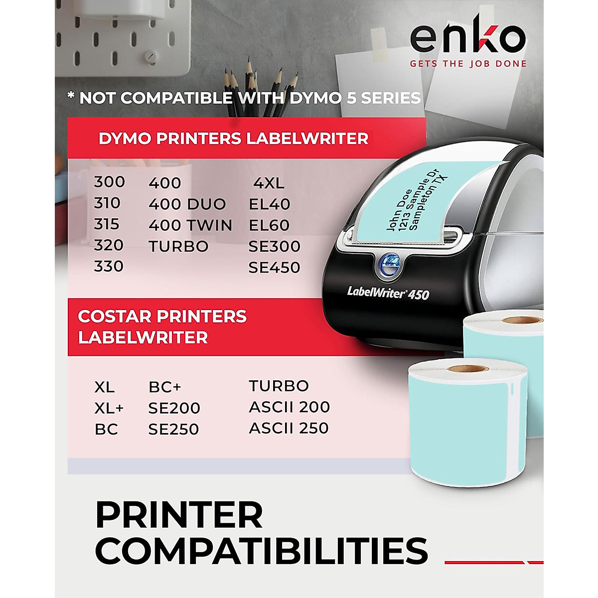 enKo [6 Rolls, 1800 Direct Thermal Labels] Blue Turquoise Compatible Colored for Dymo Labels 30256 - Stickers Label (2-5/16 x 4") Use with Dymo, Rollo Thermal Printer as Shipping & Mailing Labels