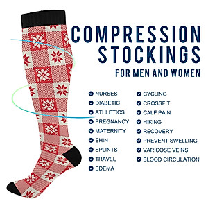 xigua New Year Christmas Checkered Plaid Compression Socks 20-30mmHg Knee High Stockings for Sport Nursing - 1 Pair