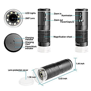 Jiusion WiFi USB Digital Microscope 50 to 1000x Wireless Magnification Endoscope 8 LED Mini HD Camera with Updated Stand Portable Case, Compatible with iPhone iPad Android Mac Windows Linux