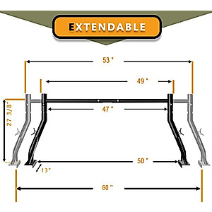 TMS 800 LB Adjustable Fit 2 Bars Utility Ladder Truck Pick up Rack Kayak Contractor Lumber Utility (US Patent NO.D722,007)