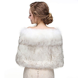 CanB Women's 1920s Faux Fur Shawl Bridal Wedding Fur Wraps and Bolero Shrug Faux Mink Stole for Women and Girls…