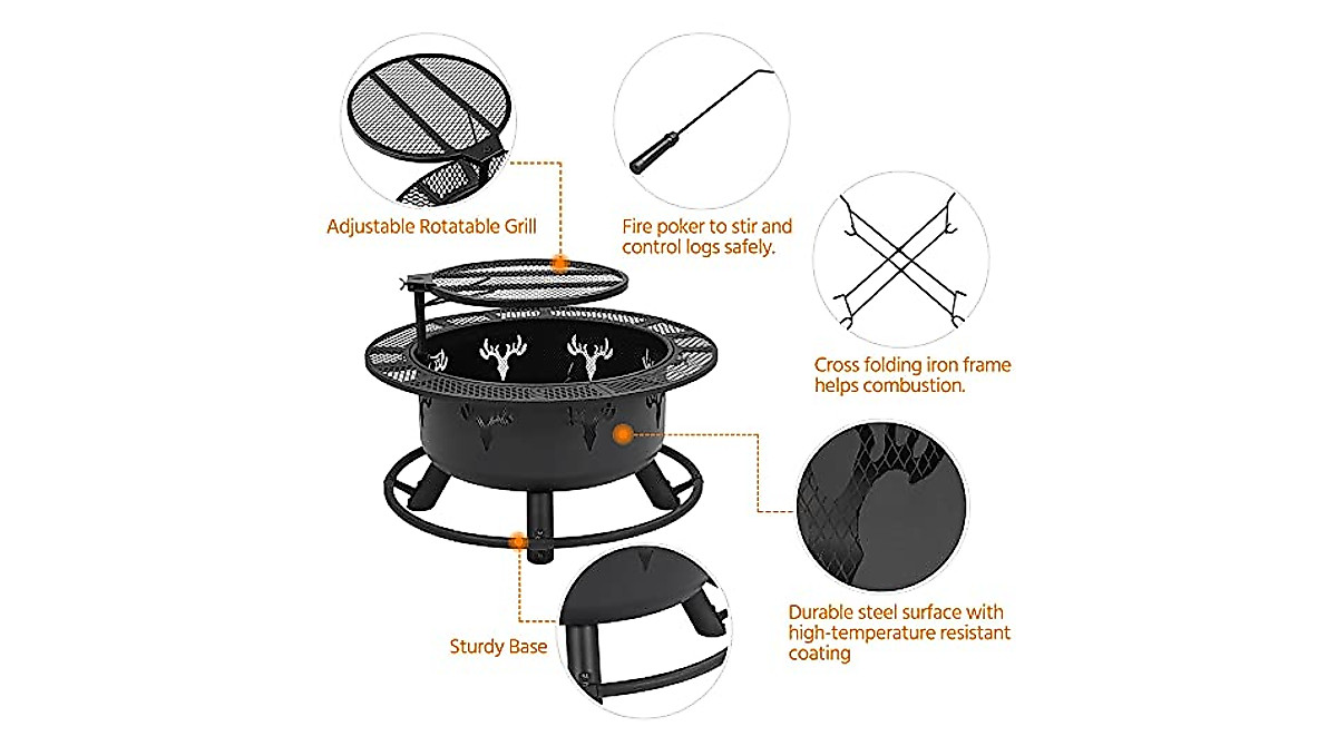 Yaheetech 32in Fire Pit with Swivel Grill Grate