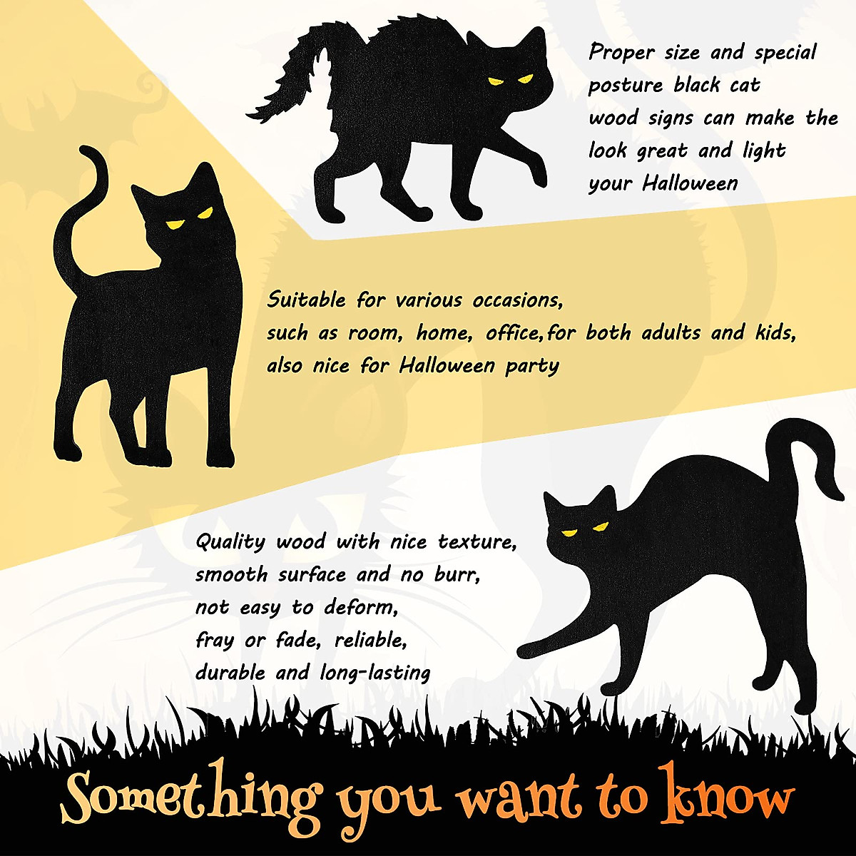 Yulejo 3 Pieces Halloween Black Cat Wood Decors Wooden Black Cat Silhouette Decor Halloween Wood Cat Table Centerpiece Signs Hanging Cat Wall Art Signs for Halloween Home Office Party Supply