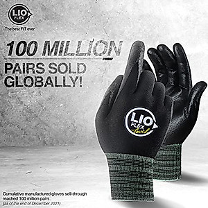 LIO FLEX Safety Work Gloves - 3 Pairs, Seamless Knit Work Gloves with Touch Screen Capability, Firm Grip, High Dexterity & Comfort Fit Work Gloves for Men & Women, Lightweight & Thin (Black, M)