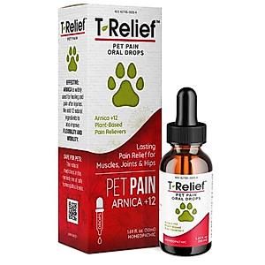 T-Relief Pet Pain Relief Drops Arnica +12 Powerful Natural Medicines Help Reduce Muscle Joint & Hip Pain Soreness Stiffness Injuries in Dogs & Cats - Fast-Acting Soother - 1.69 oz