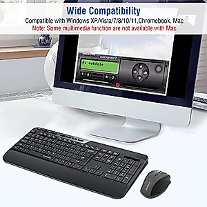 Wireless Keyboard and Mouse Combo, E-YOOSO 18 Months Battery Life Cordless Keyboard, 2.4G Full-Sized Ergonomic Keyboard with Wrist Rest, 3-Level DPI Mouse, Black Quiet Keyboard for Computer, Mac, PC