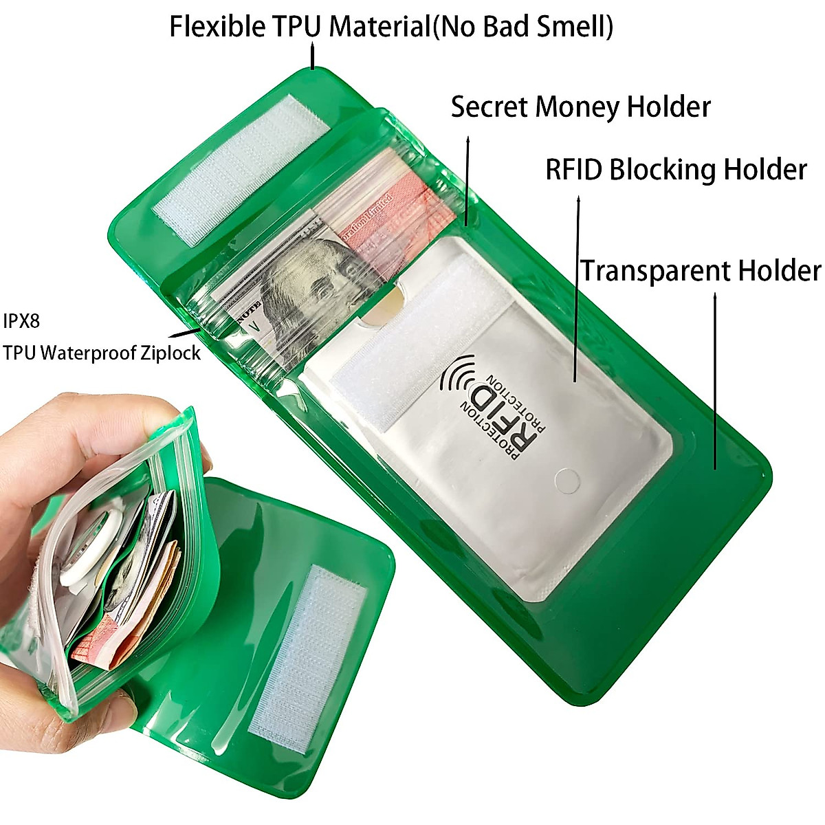 EMSEEK Waterproof Wallet Waterproof Car key Fob Holder Pouch Surf Dry case For Key Cash Cards ID Driver License(Green)