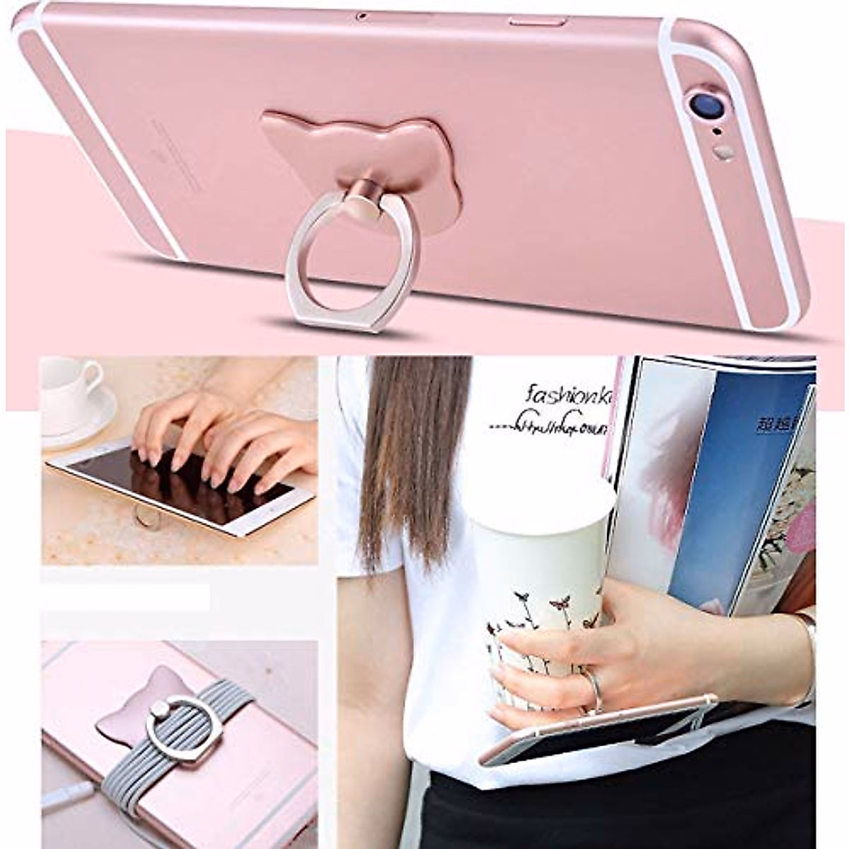 Cell Phone Finger Ring Holder, Universal Smartphone Bracket Animal Cat Ring Grip Kickstand for iPhone X 8 8S 7 Plus 6 6S 5 5C 5S, Samsung Galaxy S8 S7 Edge S6 Note 8 5, Tablet, (4PCS)