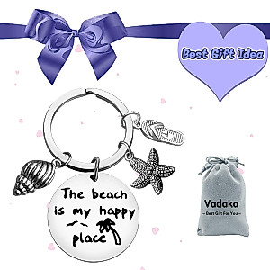 Vadaka Beach Lover Gift Keychain Beach Jewelry Beach Keyring Stainless Steel Key Chain Birthday Christmas Graduation Gift for Women Girl Teens Beach Lover