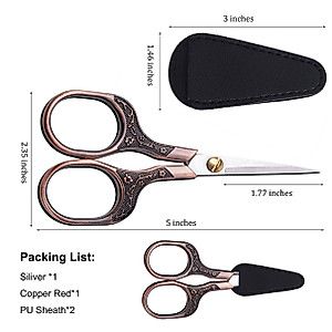 2pcs Vintage Stainless Steel Cuticle Precision Embroidery Scissors Beauty Grooming for Nail, Facial Hair, Eyebrow, Eyelash, Nose Hair, Moustache, Manicure Crochet Threading Tool