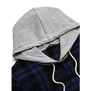 SweatyRocks Women's Casual Plaid Hoodie Shirt Long Sleeve Button-up Blouse Tops (Medium, Navy)