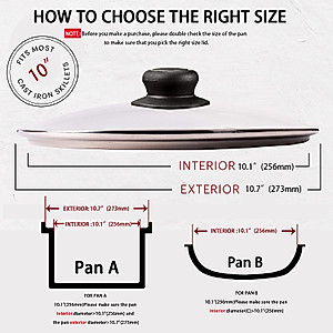 10 Inch Pan Lid 10“ Tempered Glass Pot Lid for Cast Iron Skillets, Frying Pans, Pots and Wok, Heat Resistant Handle